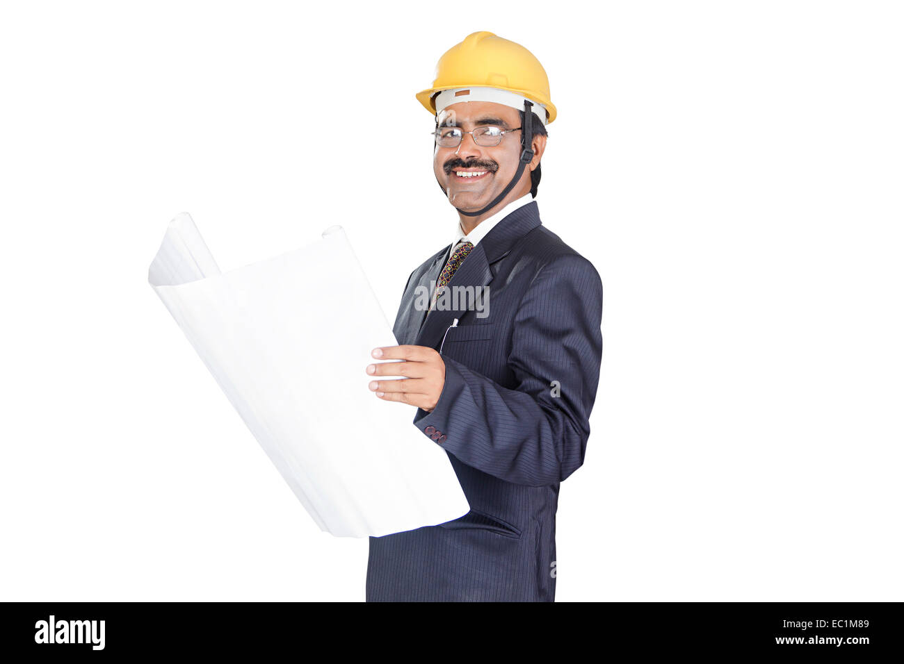 indian Builder with map Stock Photo - Alamy