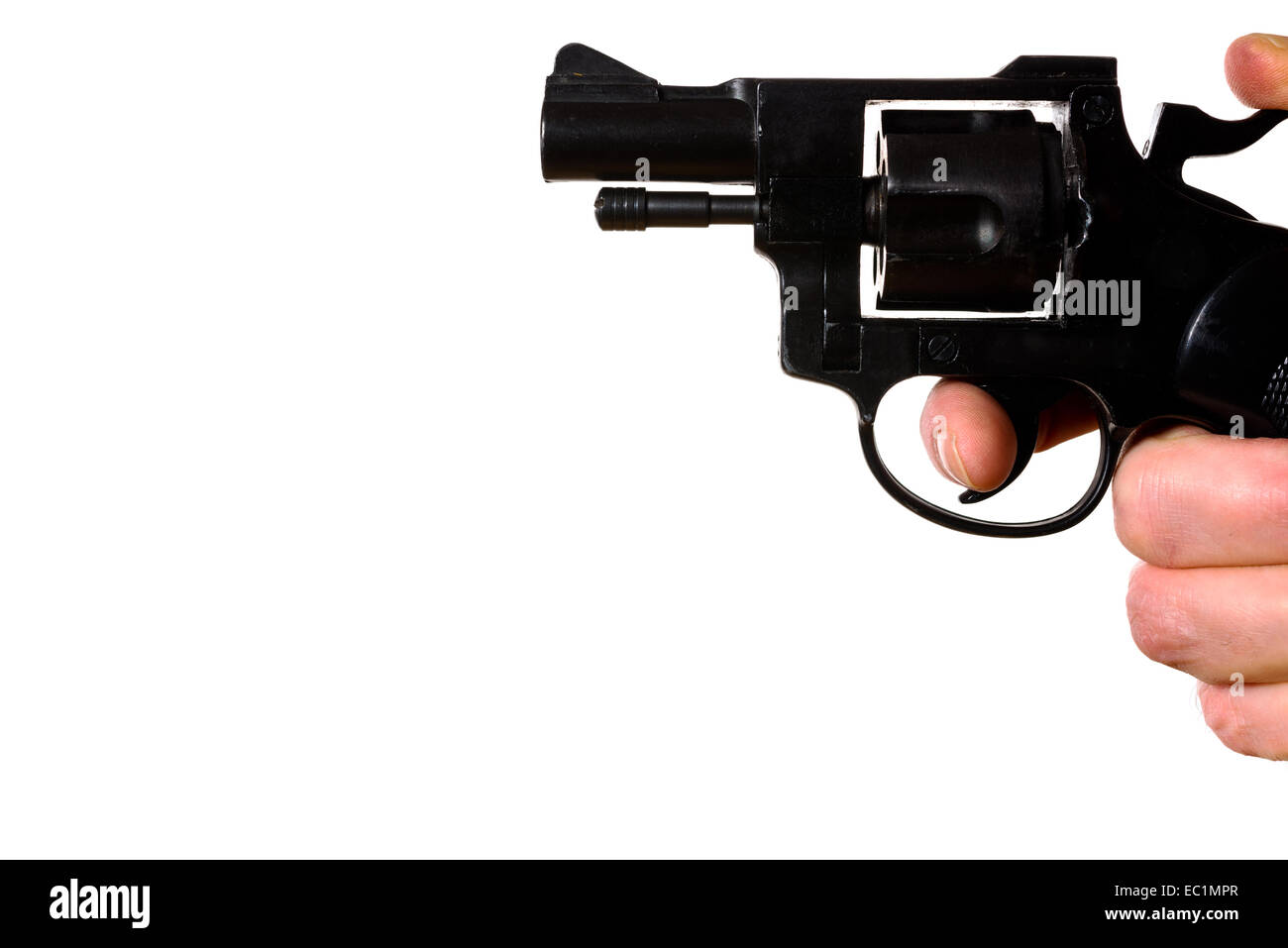 man shooting a handgun on the white background Stock Photo - Alamy