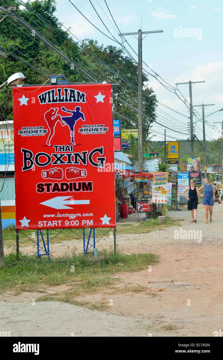 William Thai Boxing Stadium sign with tourists in the background, Koh ...