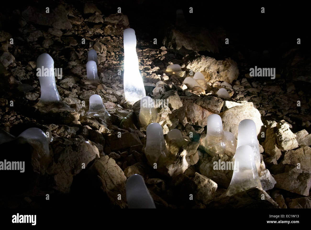 Field of ice stalagmites in the cave Stock Photo - Alamy
