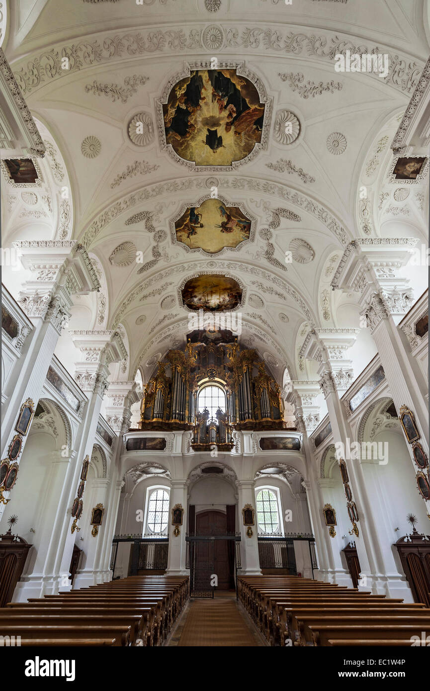 Organ loft, abbey church, Irsee Abbey, Irsee, Bavaria, Germany Stock ...