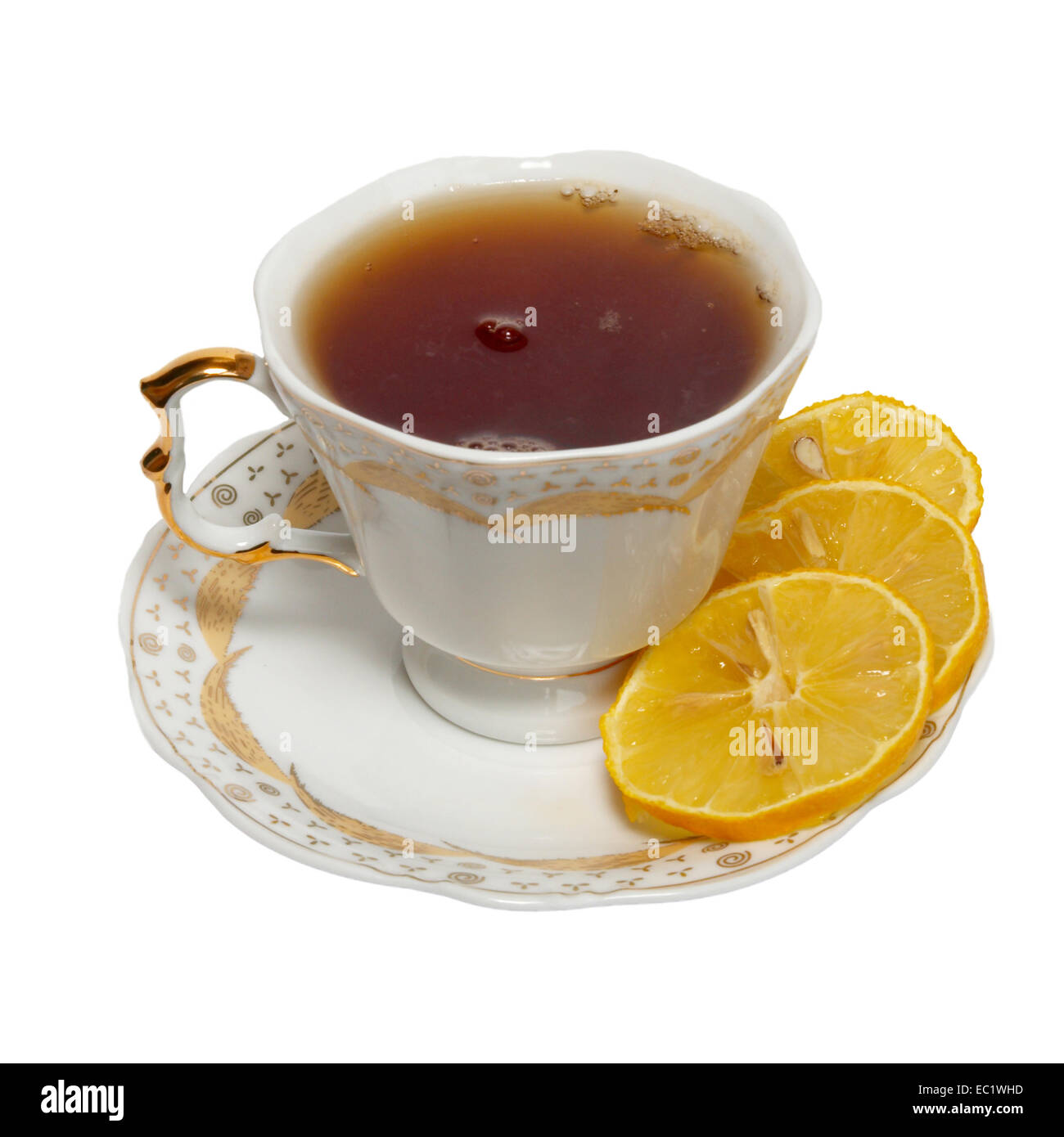 Teacup with tea and lemon isolated on white Stock Photo - Alamy