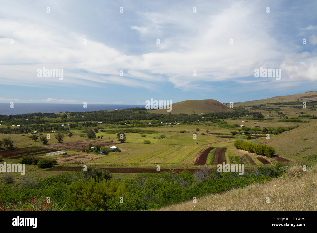 Chile, Easter Island aka Rapa Nui. Puna Pau, Rapa Nui NP. View of ...