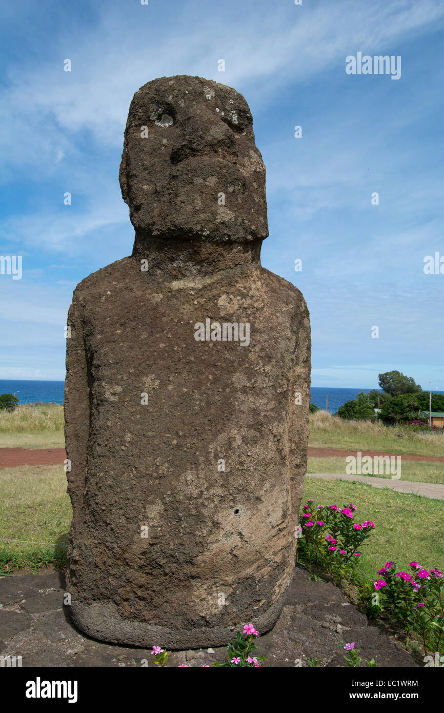 Chile, Easter Island aka Rapa Nui, Hanga Roa. Stone moai statue in ...