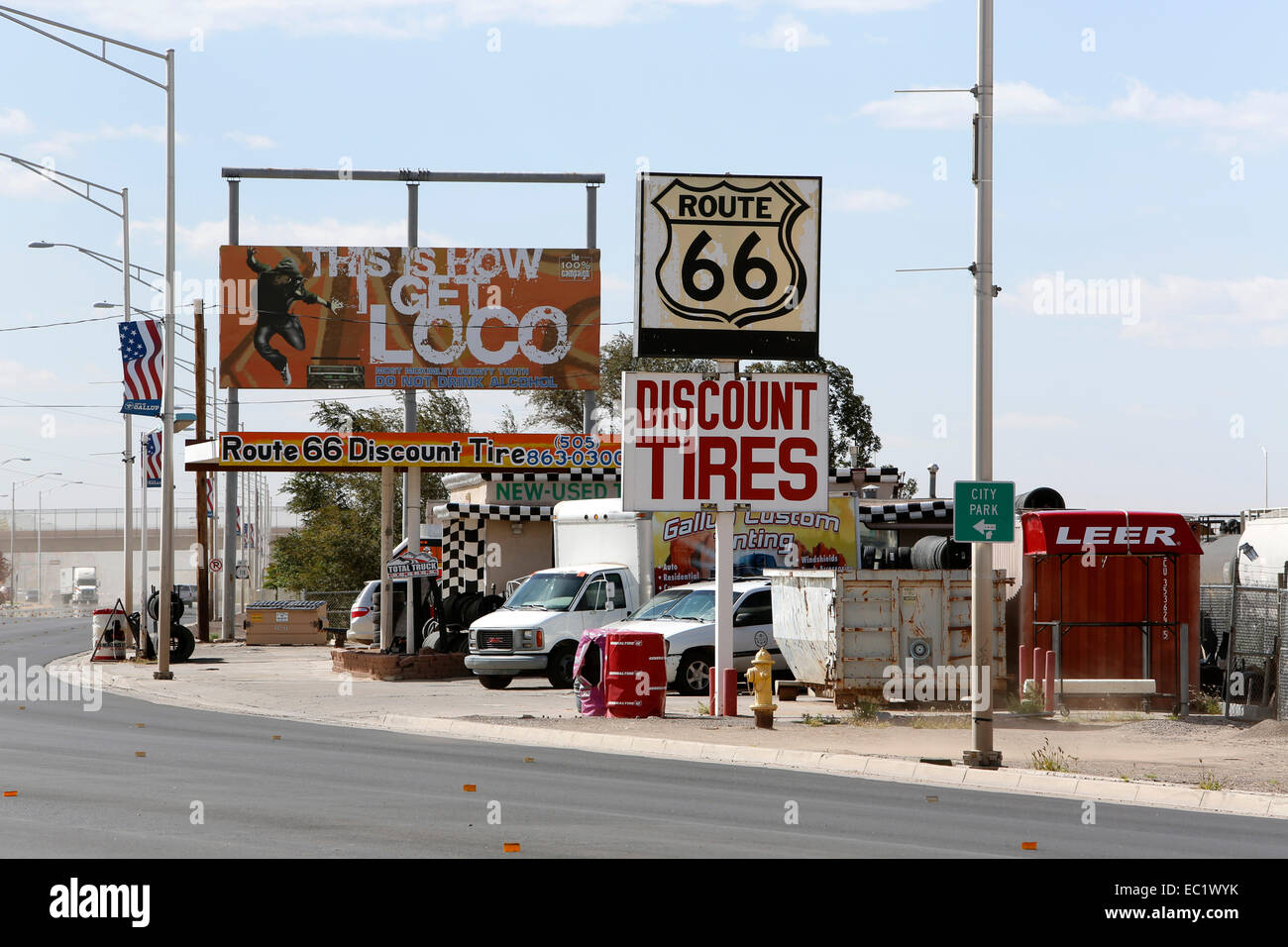 Old signs on Route 66, Gallup, New Mexico, United States Stock Photo ...