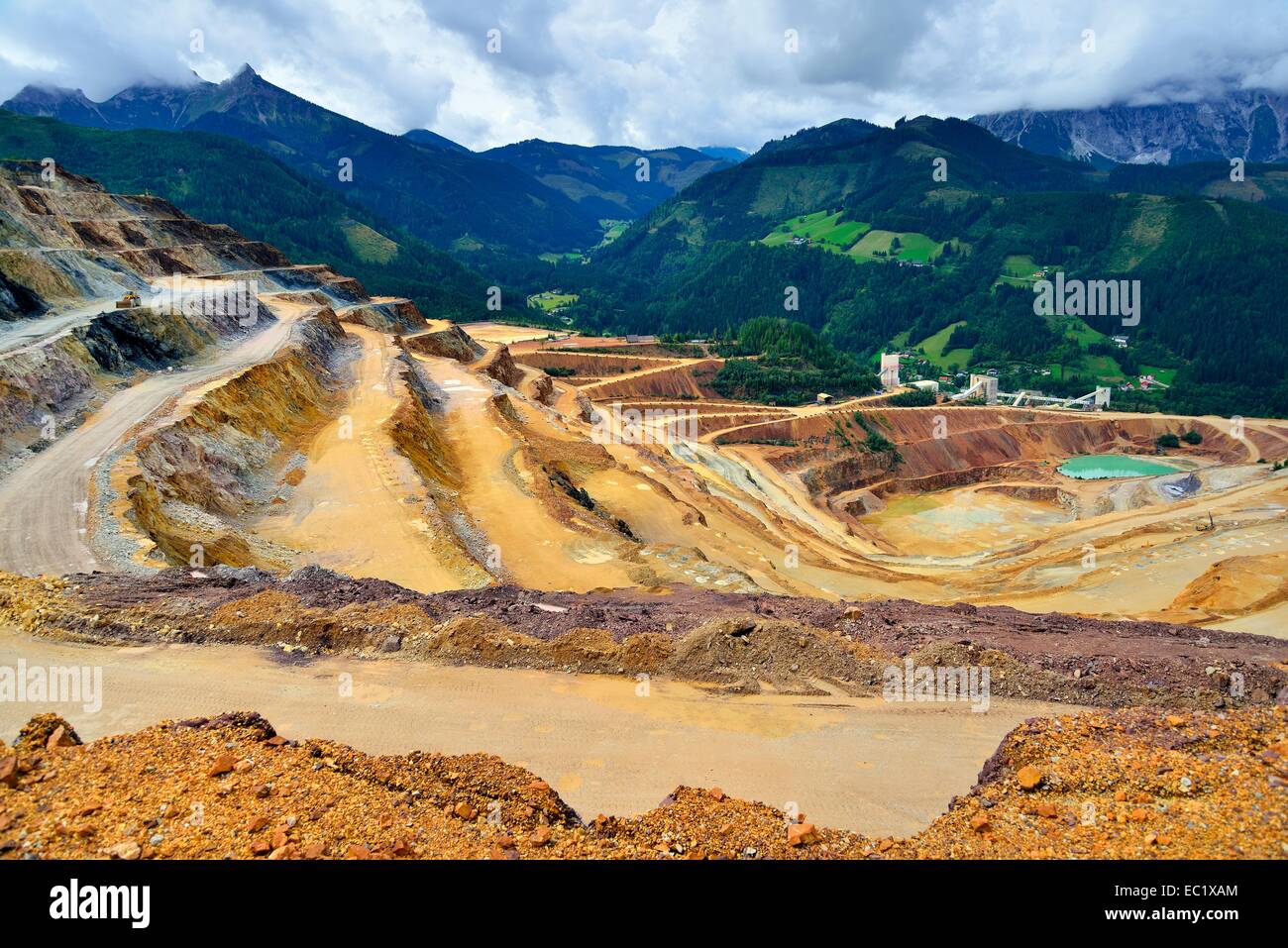 Open pit ore mining, Erzberg mountain at Eisenerz, Styria, Austria ...