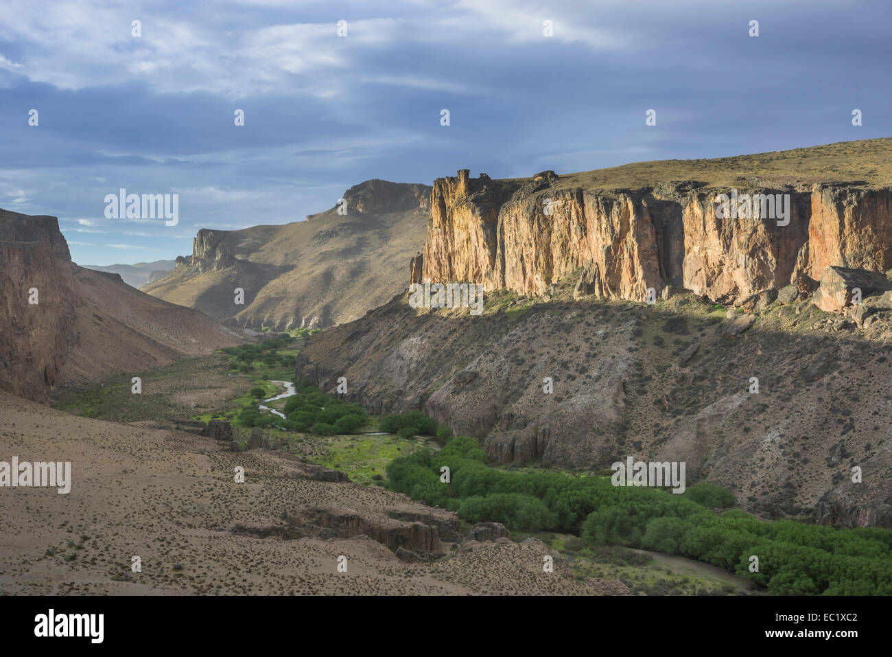 View from the Cueva de las Manos on the valley of the Rio Pinturas ...
