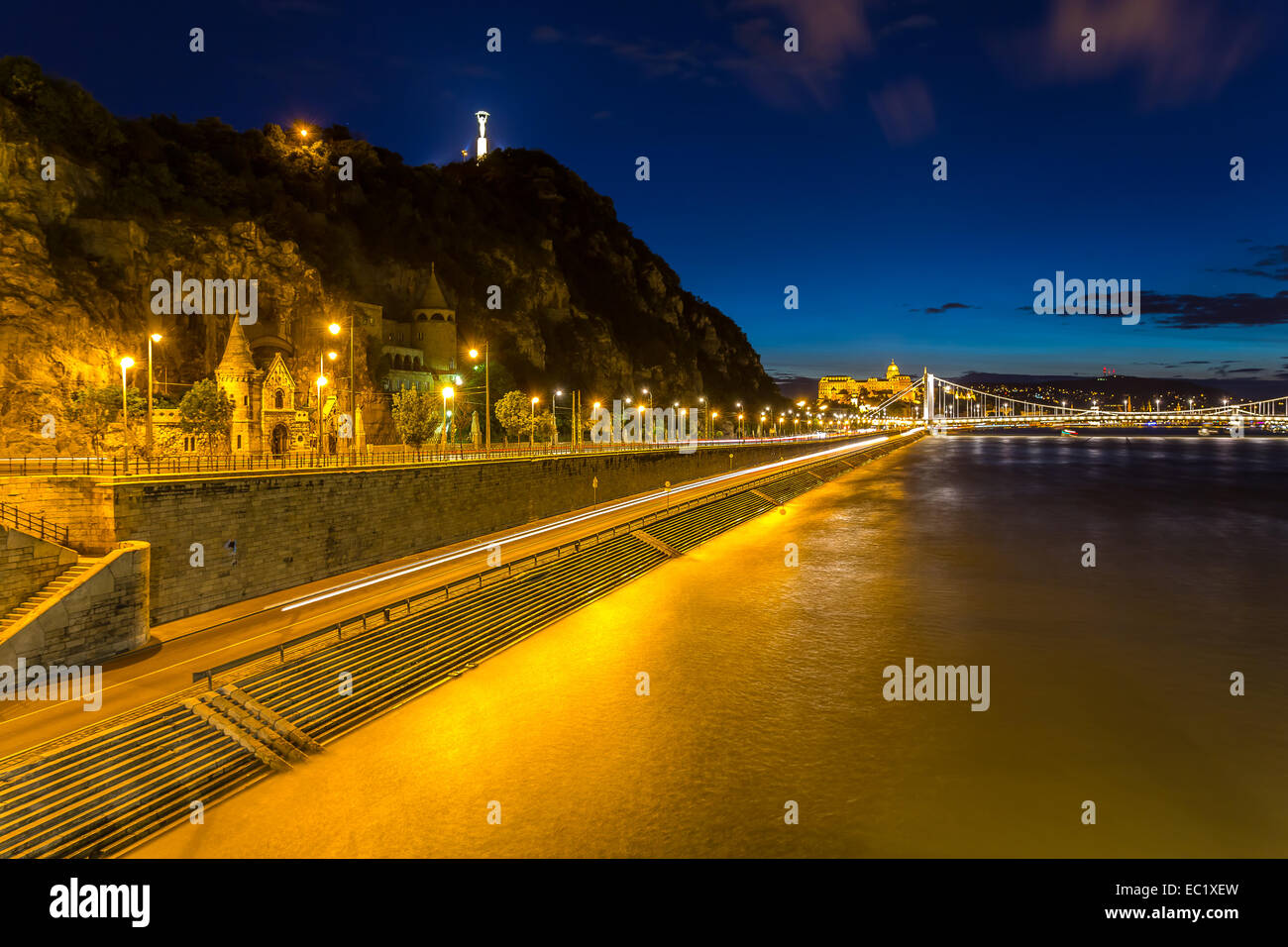 Gellert Hill and Elizabeth Bridge at night Stock Photo - Alamy