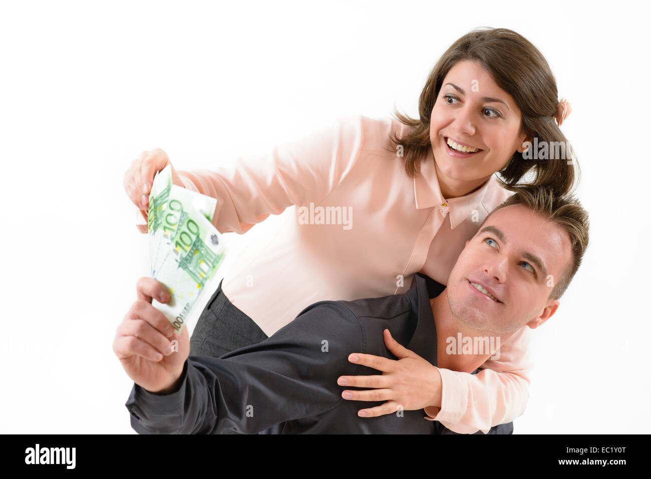 Beautiful young happy couple love smiling embracing Stock Photo - Alamy