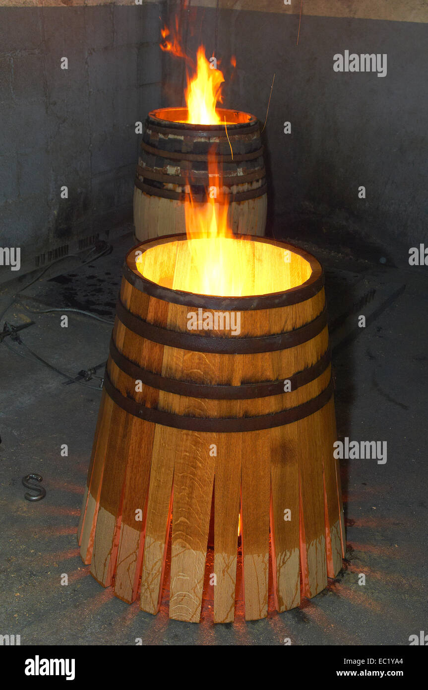 Montilla, toasting barrels at the cooperage, Cooperage Manuel Cabello ...
