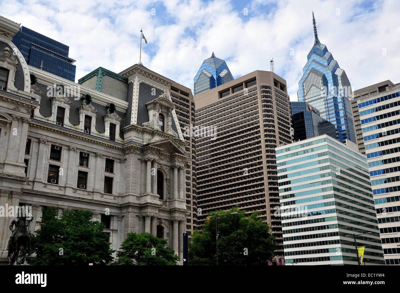 PHILADELPHIA, PENNSYLVANIA: Philadelphia City Hall (left) and modern ...