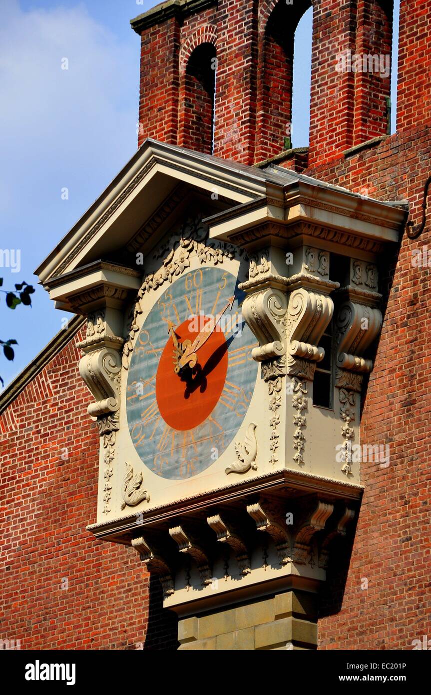 PHILADELPHIA, PENNSYLVANIA: An immense wooden clock stands on the north ...