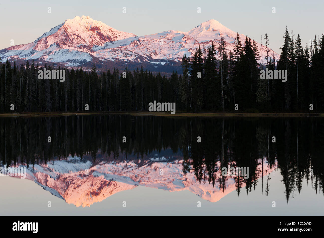 Scott Lake with the Three Sisters, Cascade Range, Oregon, United States ...