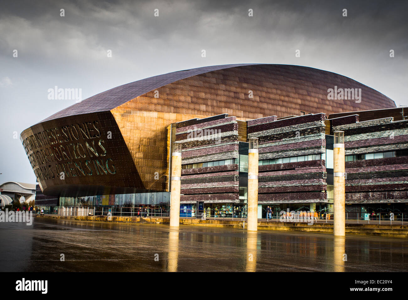 View of the Welsh Millennium Centre in Cardiff Bay Stock Photo - Alamy
