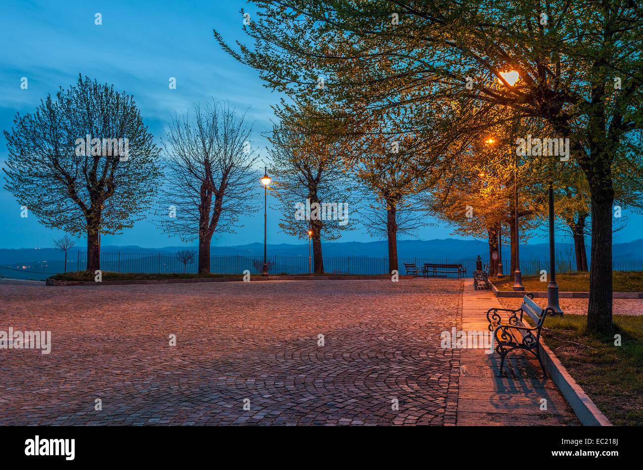 Bench under tree illuminated light hi-res stock photography and images ...