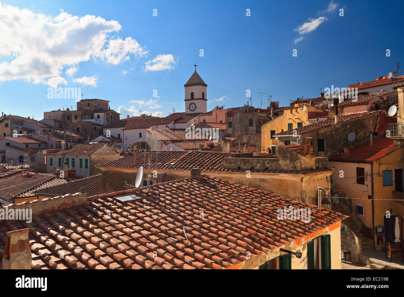old town in Capoliveri, with the characteristic roofs, Elba Island ...