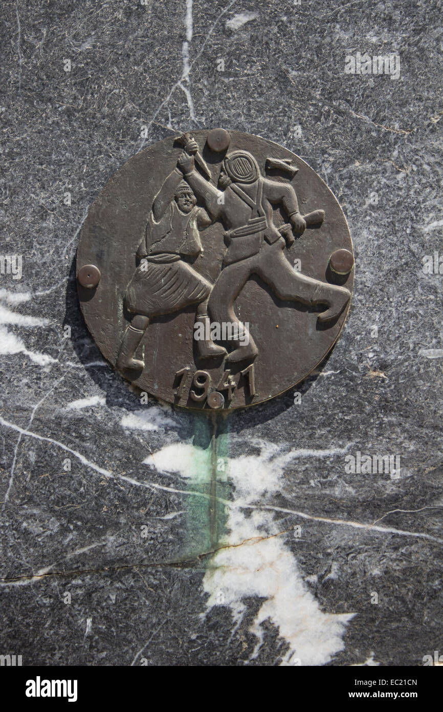 Plaque on a Cretan War Memorial marking the German invasion in the ...