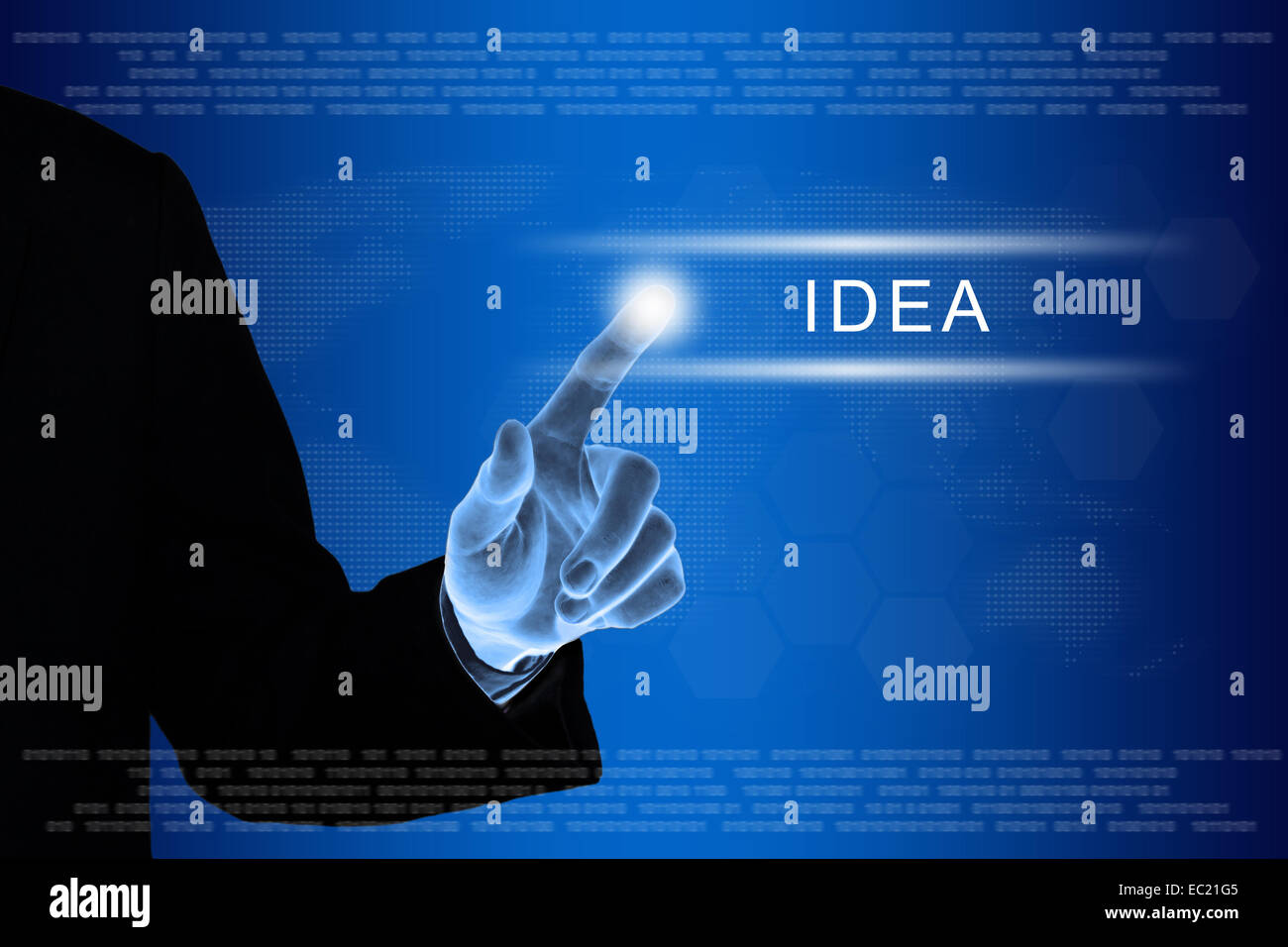 business hand pushing idea button on a touch screen interface Stock ...