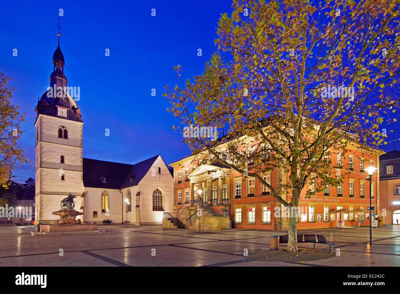 Downtown with Redeemer Church and Town Hall, Detmold, North Rhine ...