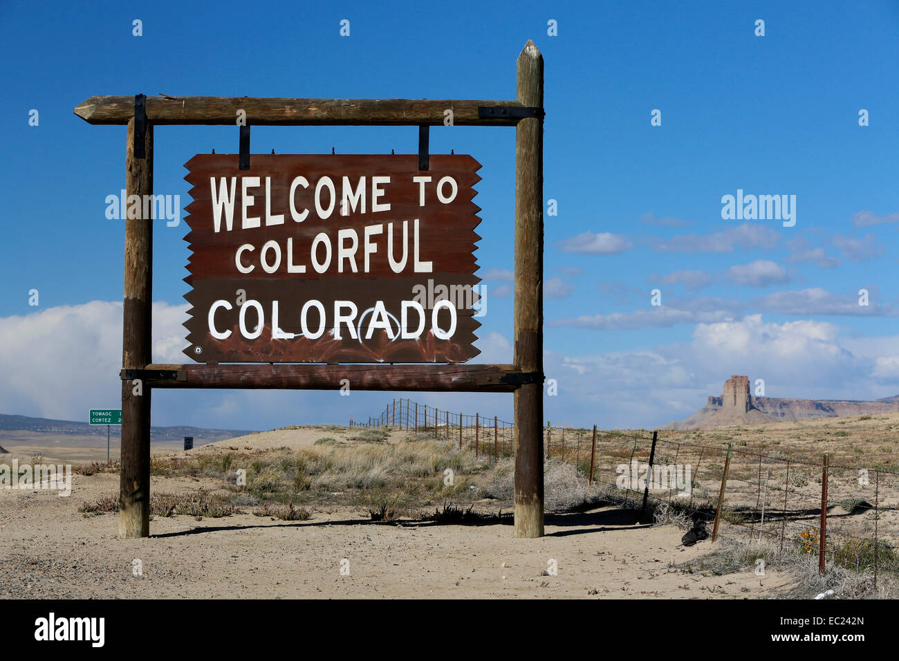 Welcome to Colorado, sign at Highway 491, Colorado, New Mexico, United ...