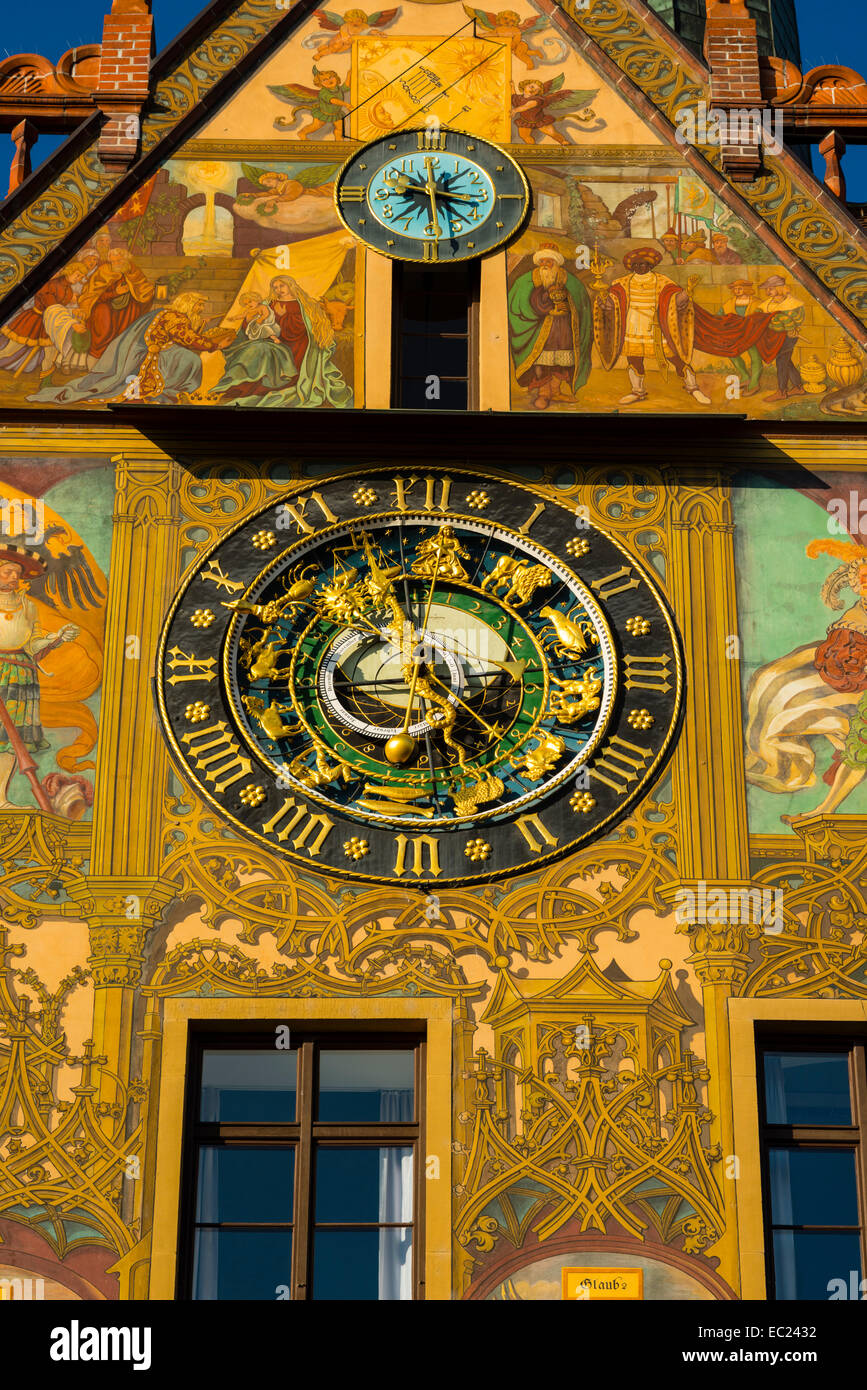 Astronomical clock, Ulm Town Hall, Ulm, Swabian Jura, Baden-Württemberg ...