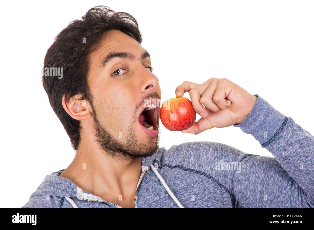 handsome young man with red apple Stock Photo - Alamy