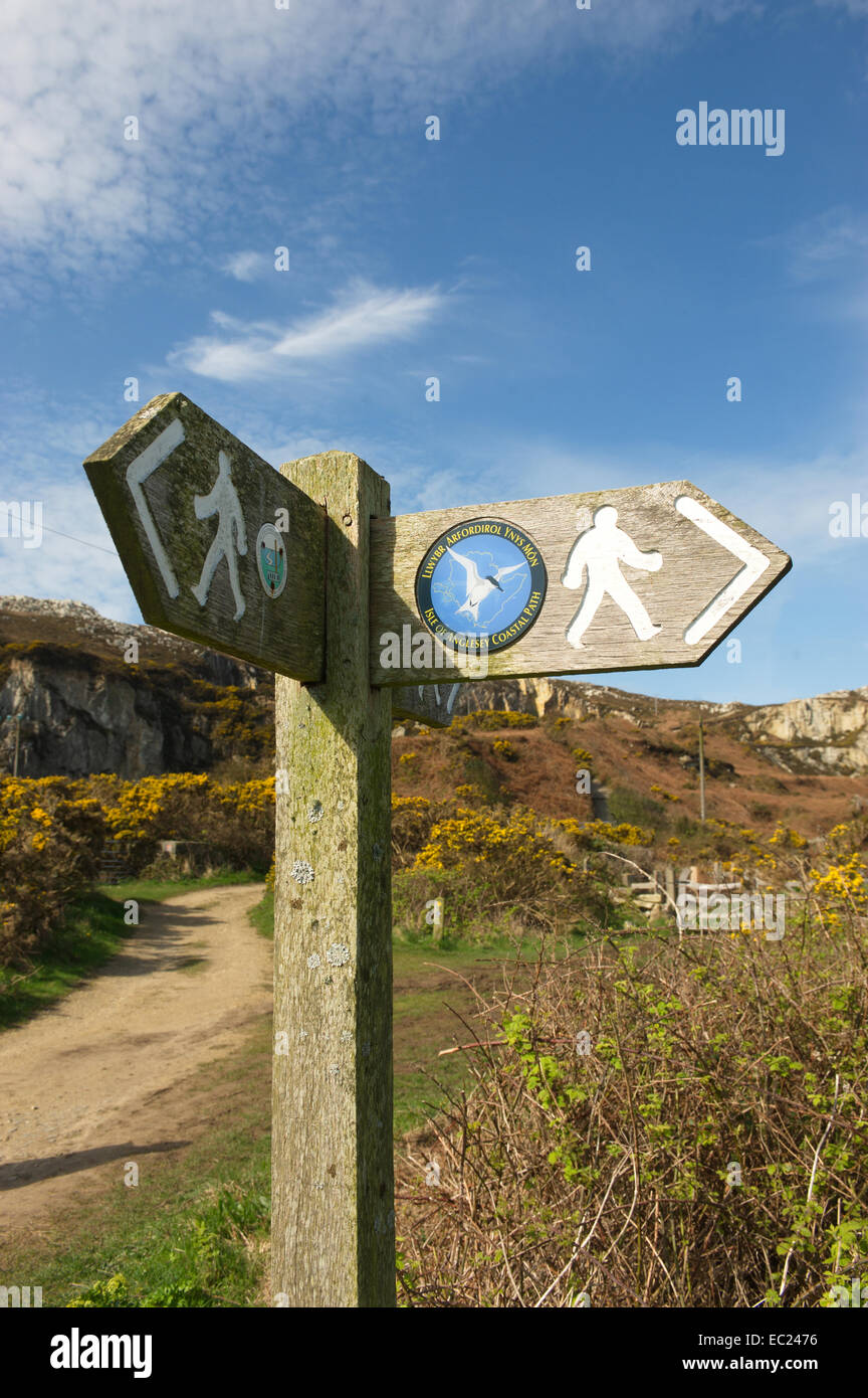 Anglesey Coastal Parth sign. The path is a 200-kilometre long-distance ...