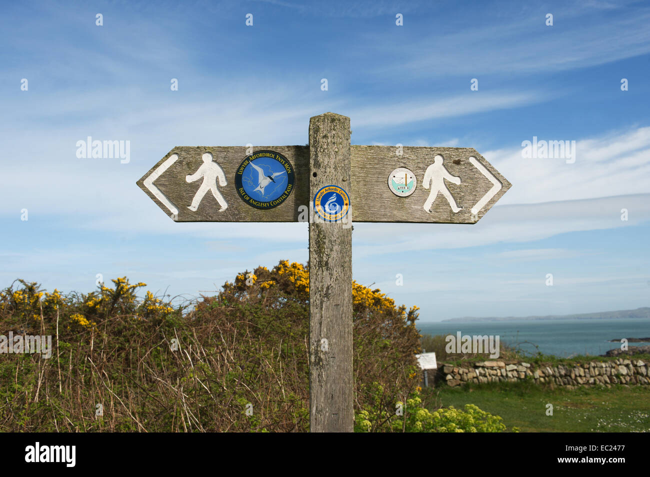 Anglesey Coastal Parth sign. The path is a 200-kilometre long-distance ...