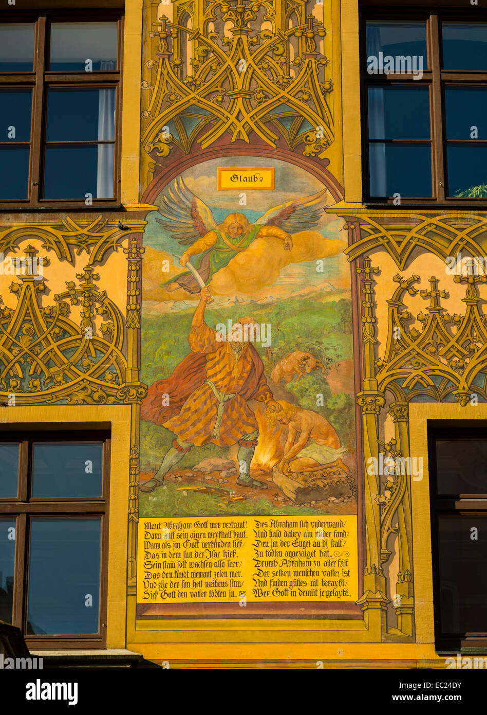 Faith, mural, frescoes from the 16th century, Ulmer town hall, Ulm ...