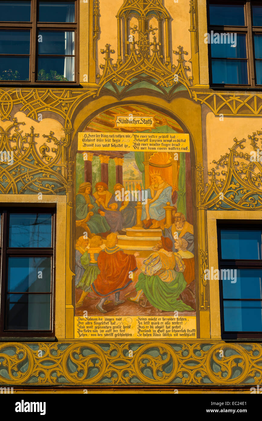 Mural, frescoes of the 16th century, Ulmer town hall, Ulm, Swabian Jura ...