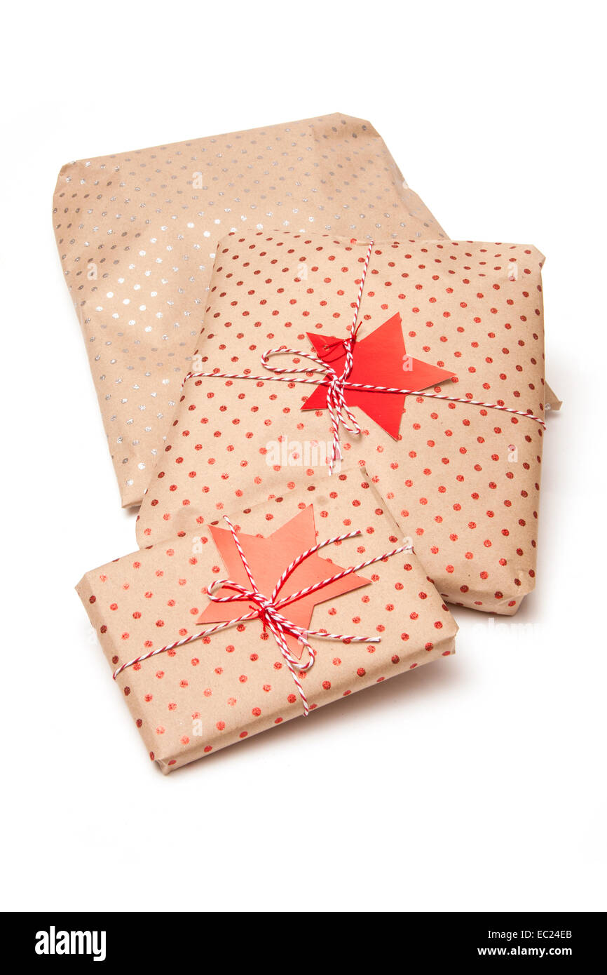 Gift wrapped presents isolated on a white studio background Stock Photo ...