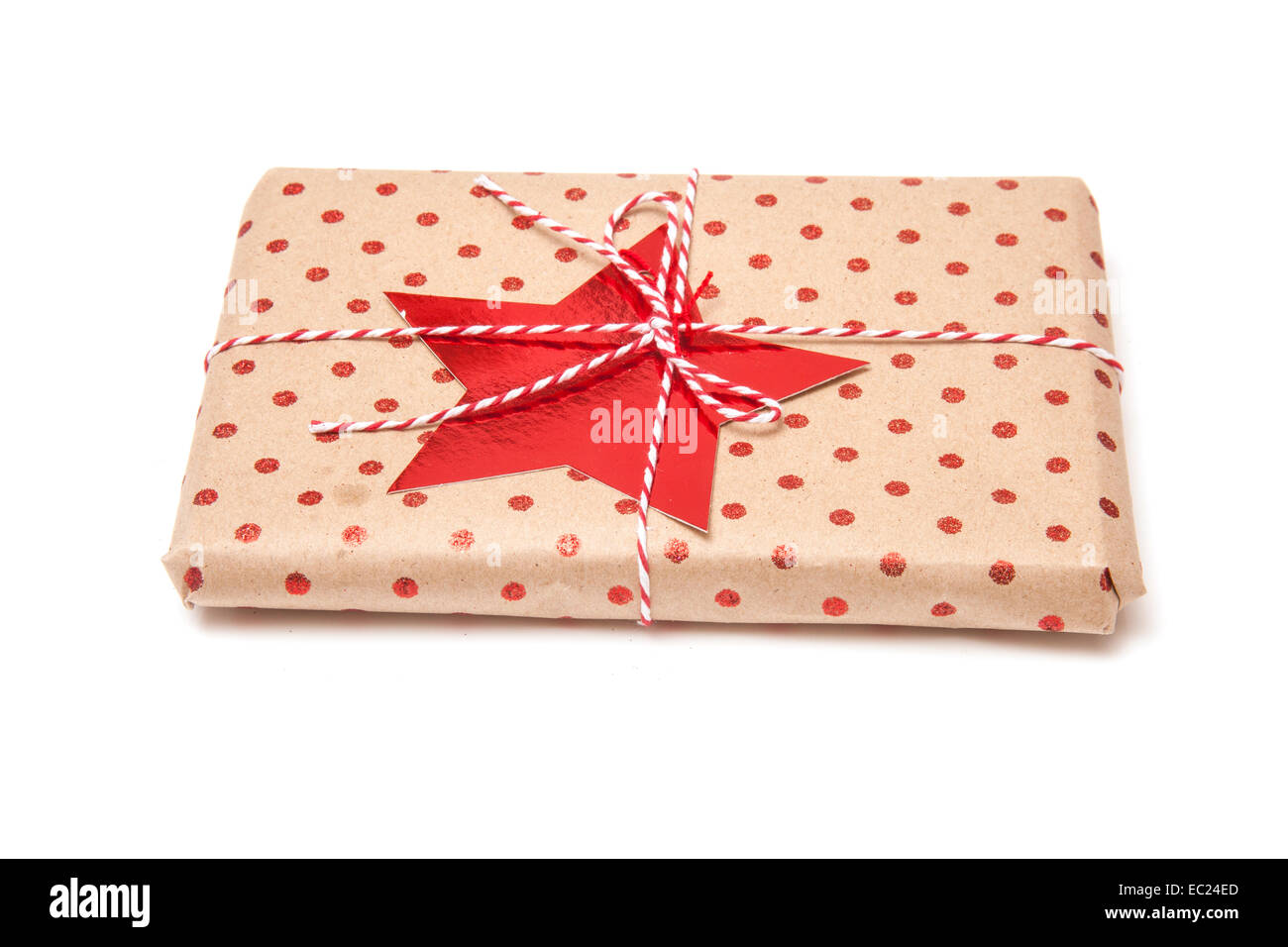Gift wrapped parcels or presents isolated on a white studio background ...