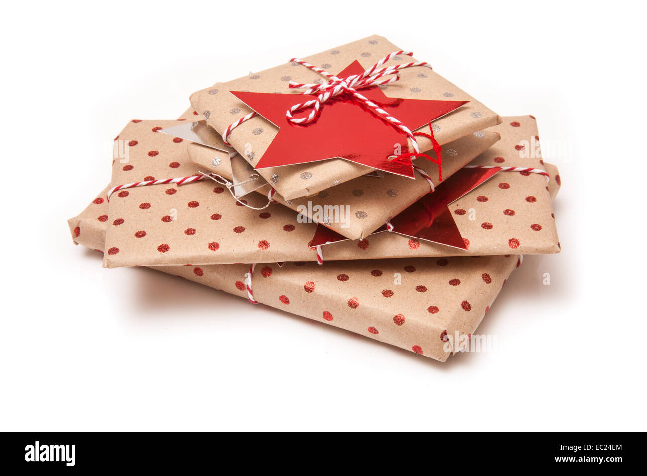 Gift wrapped presents isolated on a white studio background Stock Photo ...