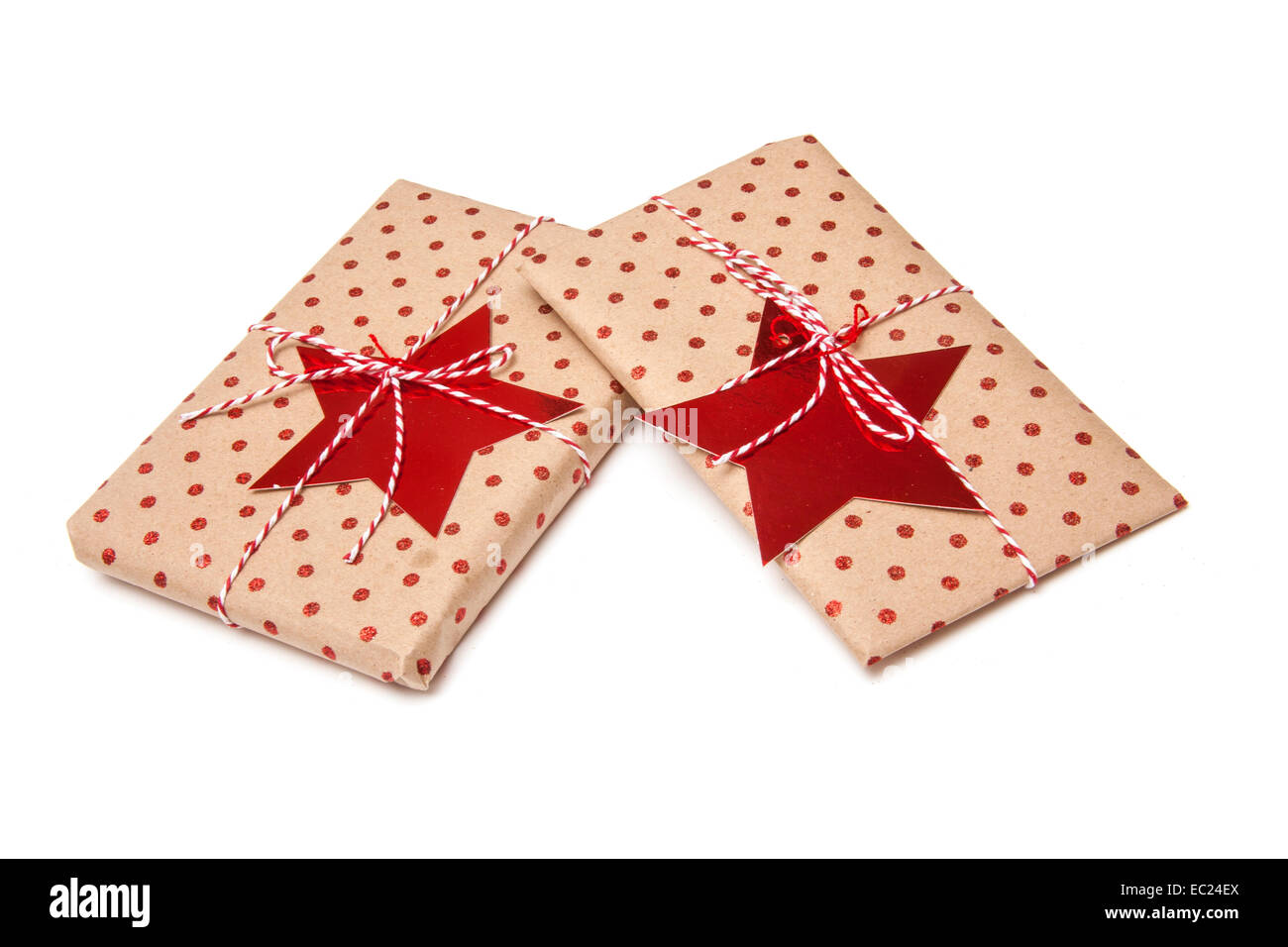 Gift wrapped presents isolated on a white studio background Stock Photo ...