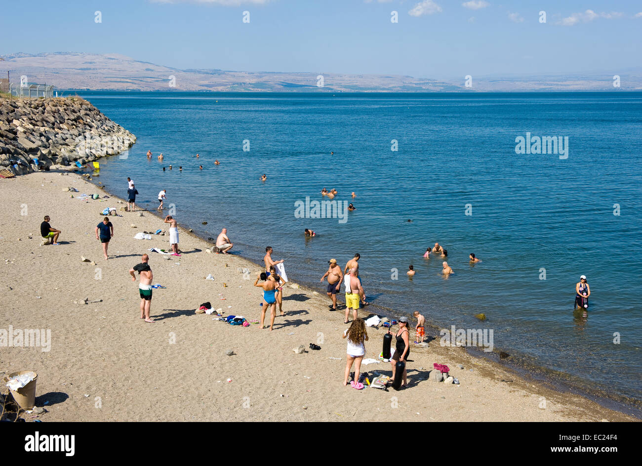 People are swimming in the sea of Galilee just south of Tiberias Stock ...