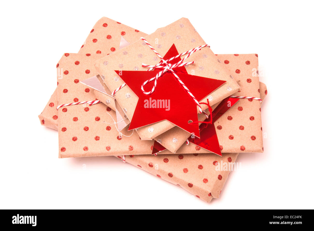 Gift wrapped presents isolated on a white studio background Stock Photo ...