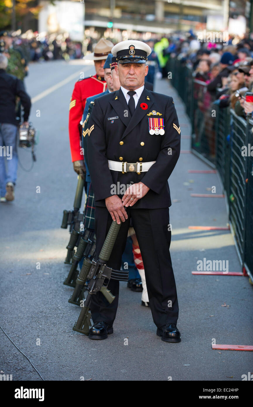 Canadian Naval soldier at ease during Remembrance Day Ceremony ...