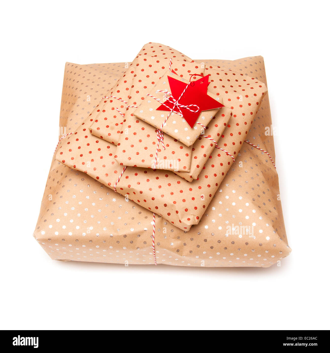 Gift wrapped presents isolated on a white studio background Stock Photo ...