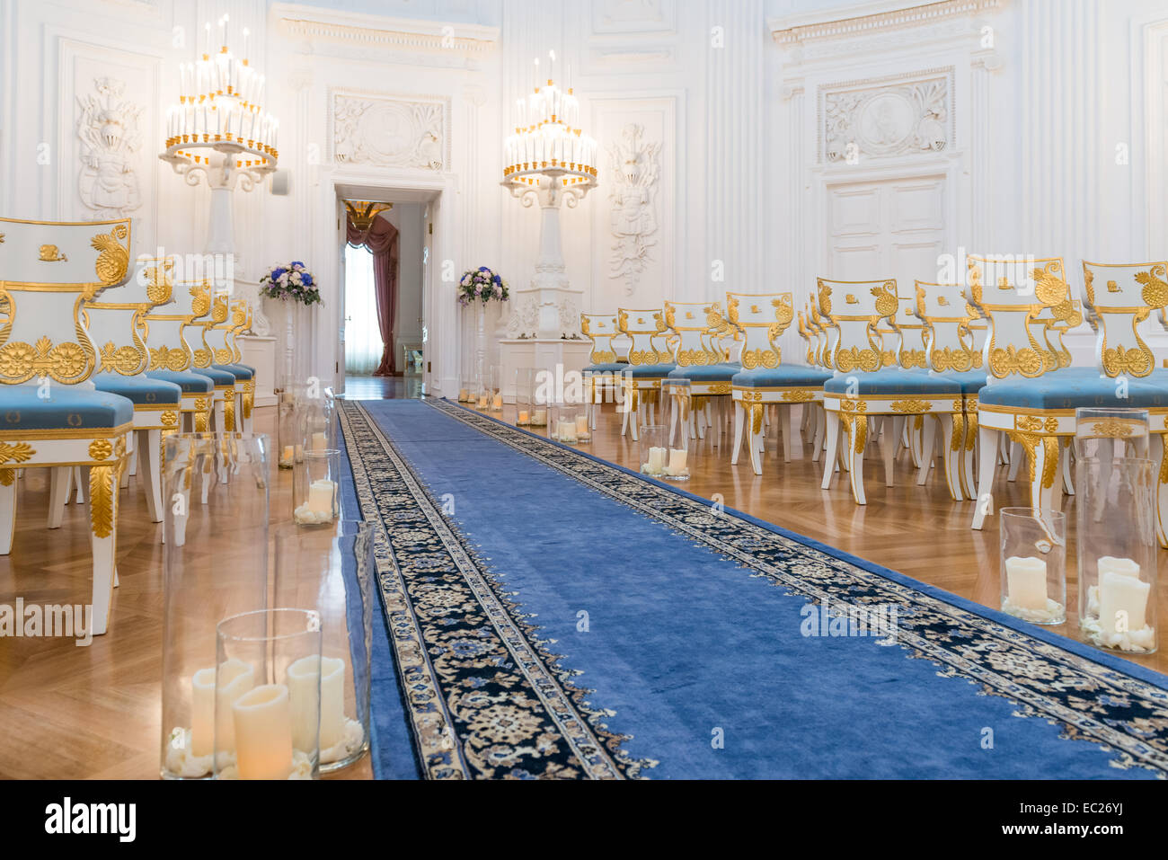 Wedding ceremony hall ready for couple and guests Stock Photo - Alamy