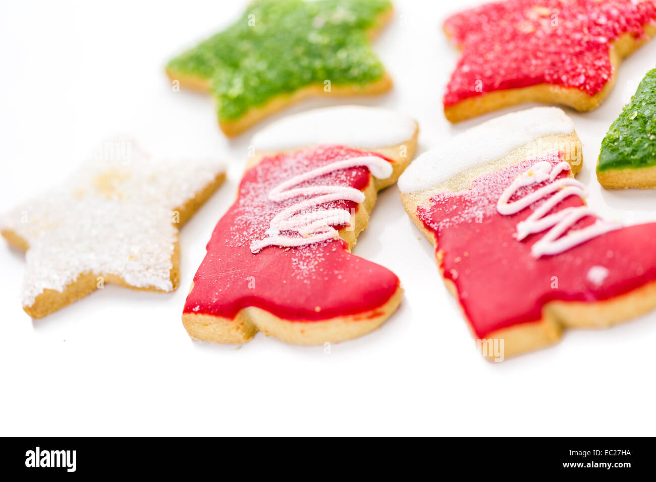 Variety of colorful Christmas cookies on a white background Stock Photo ...