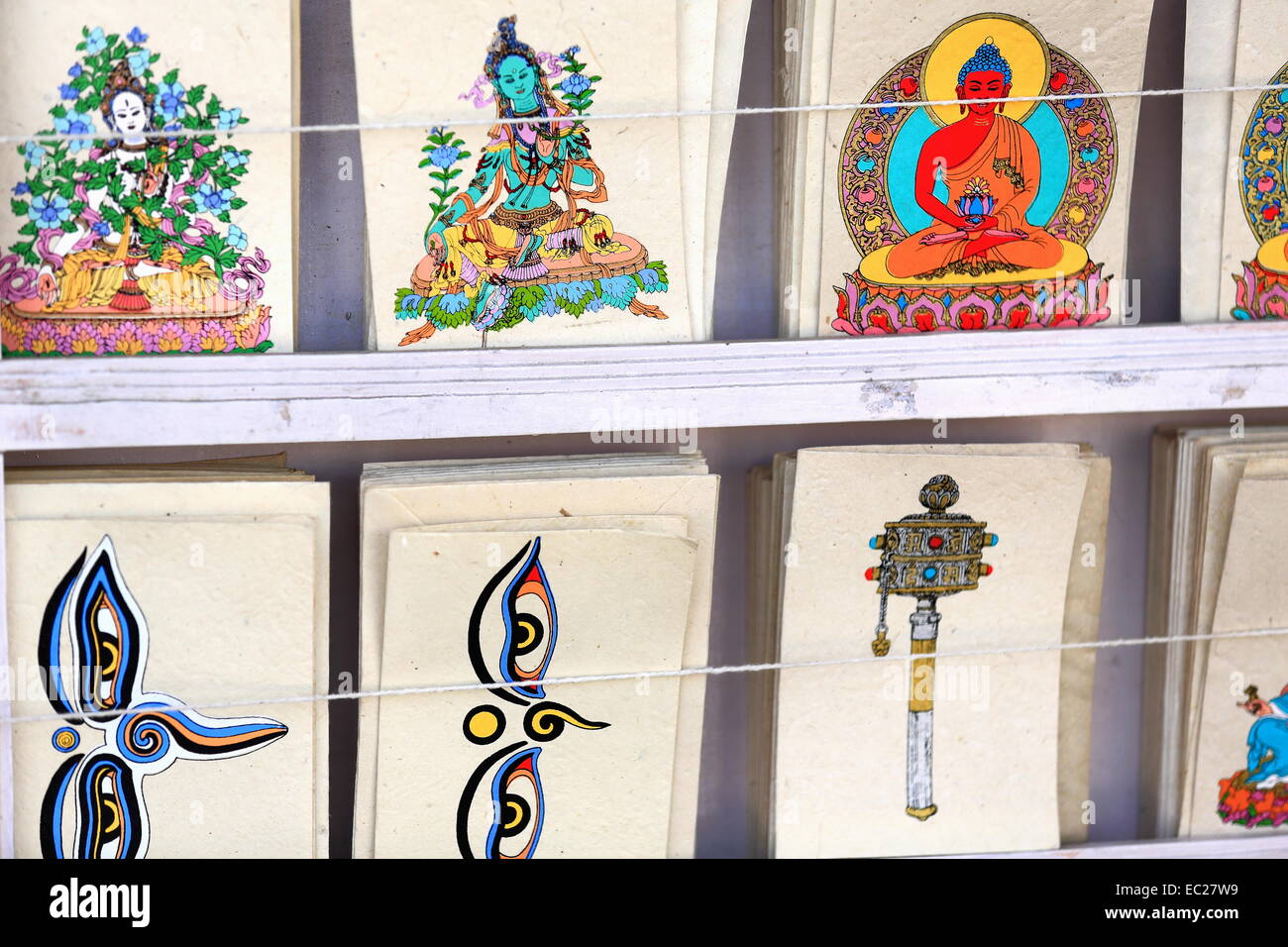 Traditional hand made paper nepalese buddhist postcards showing ...