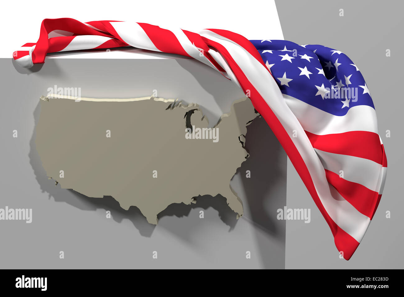 3d rendering of a United States map and a flag Stock Photo - Alamy
