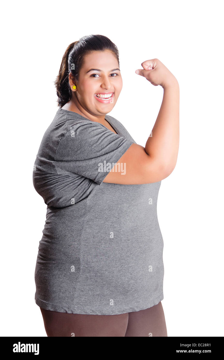 indian Obese Lady Showing Muscles Stock Photo - Alamy