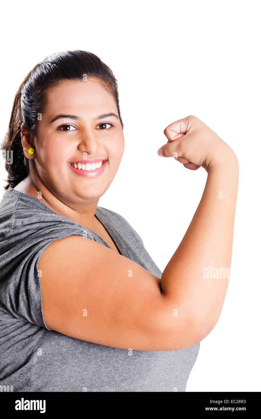 indian Obese Lady Showing Muscles Stock Photo - Alamy