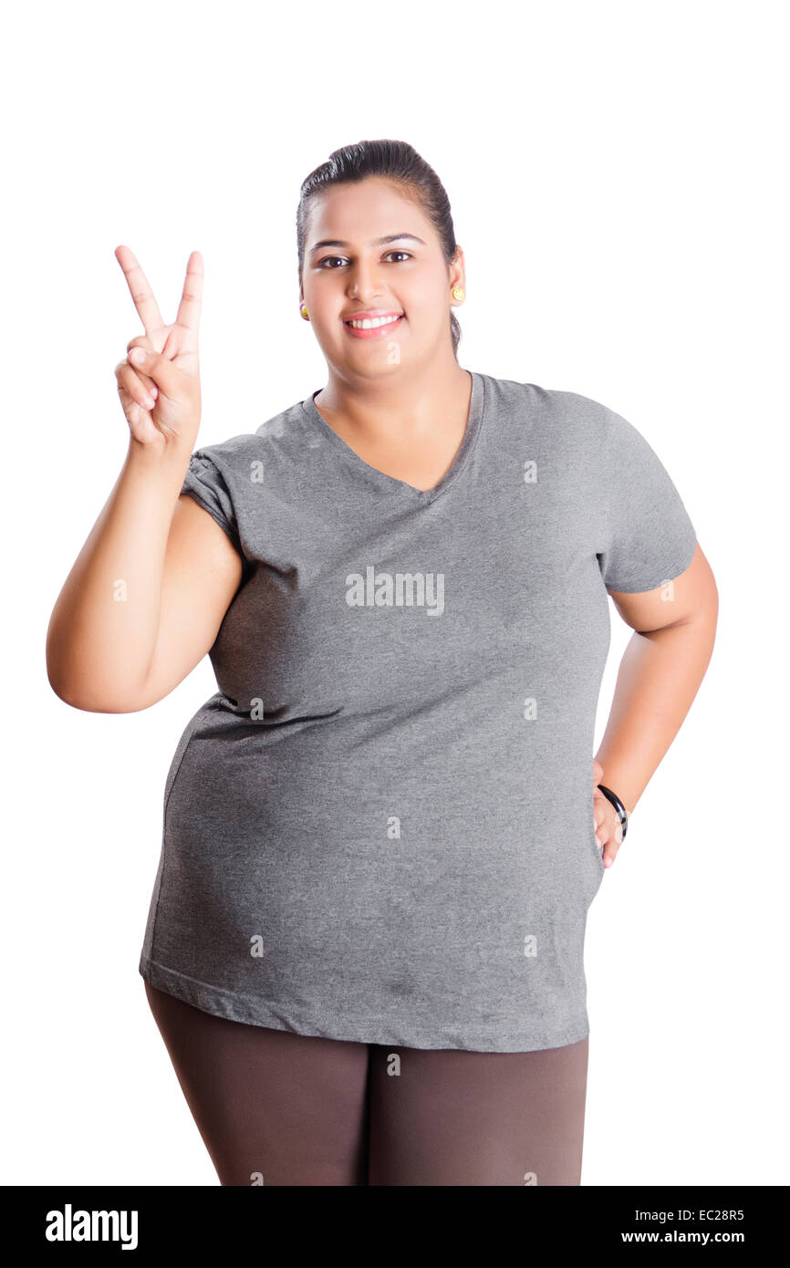 indian Obese Lady showing Stock Photo - Alamy