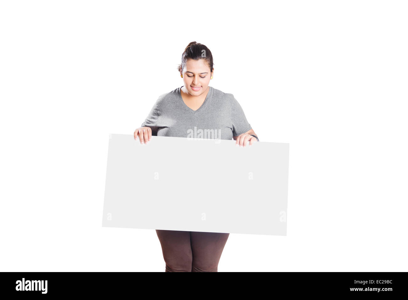 indian Obese Lady Showing Message Board Stock Photo - Alamy