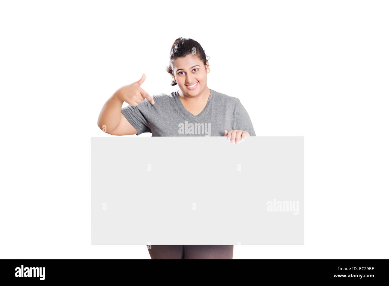 indian Obese Lady Showing Message Board Stock Photo - Alamy