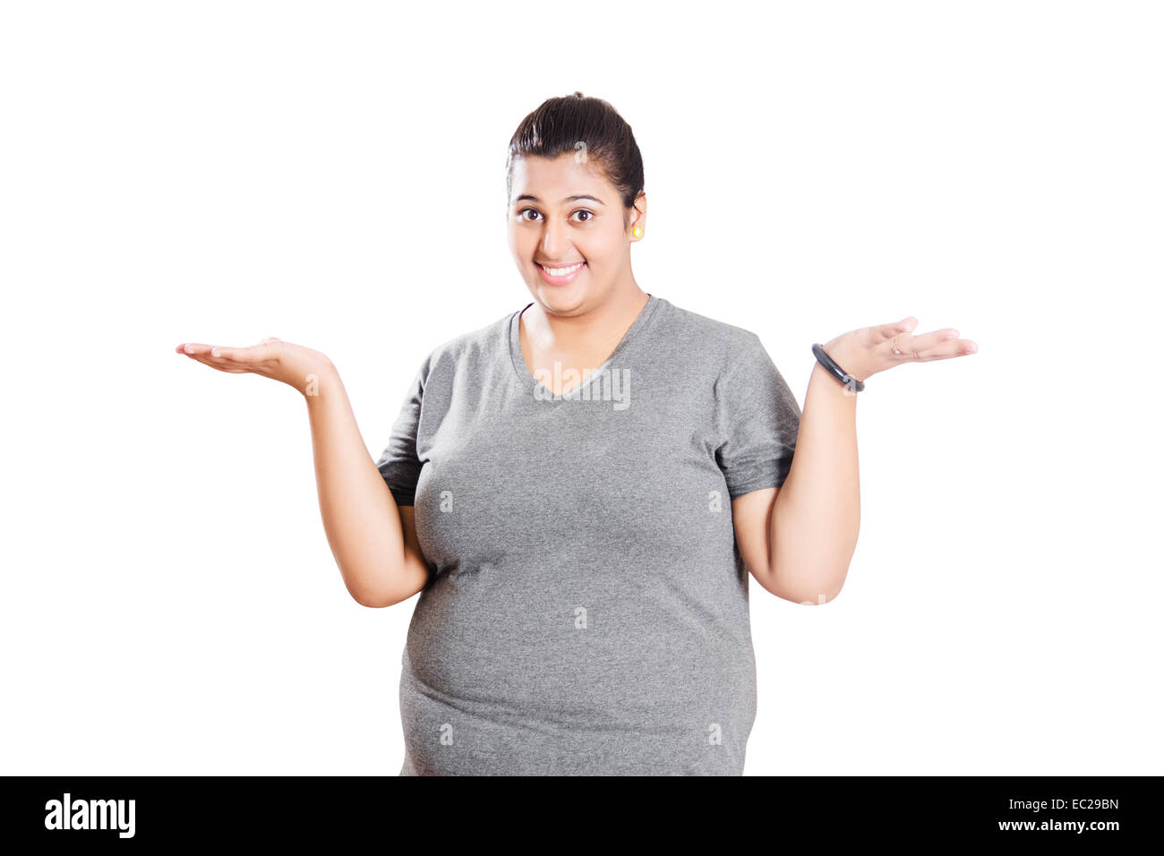indian Obese Lady Showing Message Board Stock Photo - Alamy
