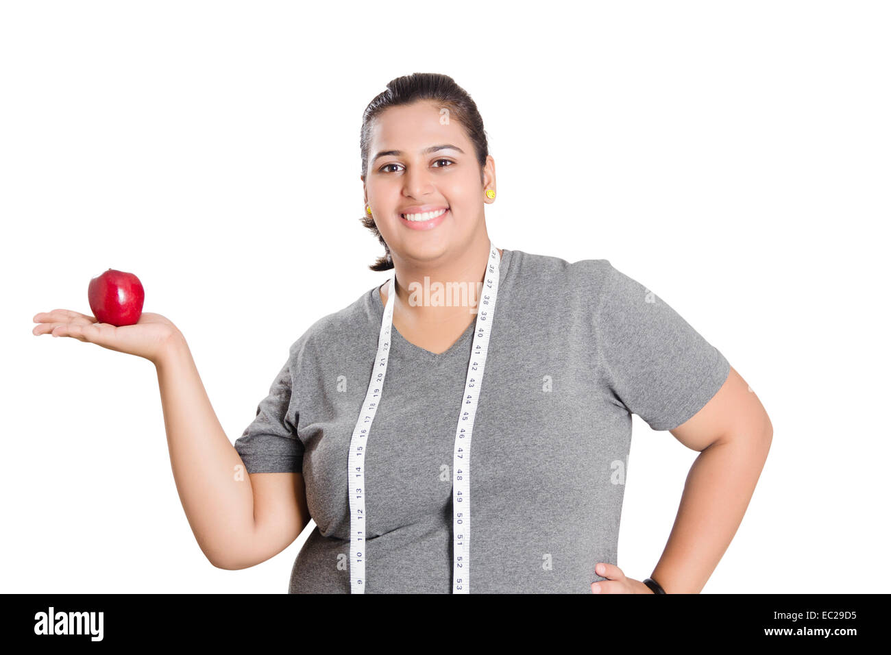 Woman tape measure happy weight loss hi-res stock photography and ...