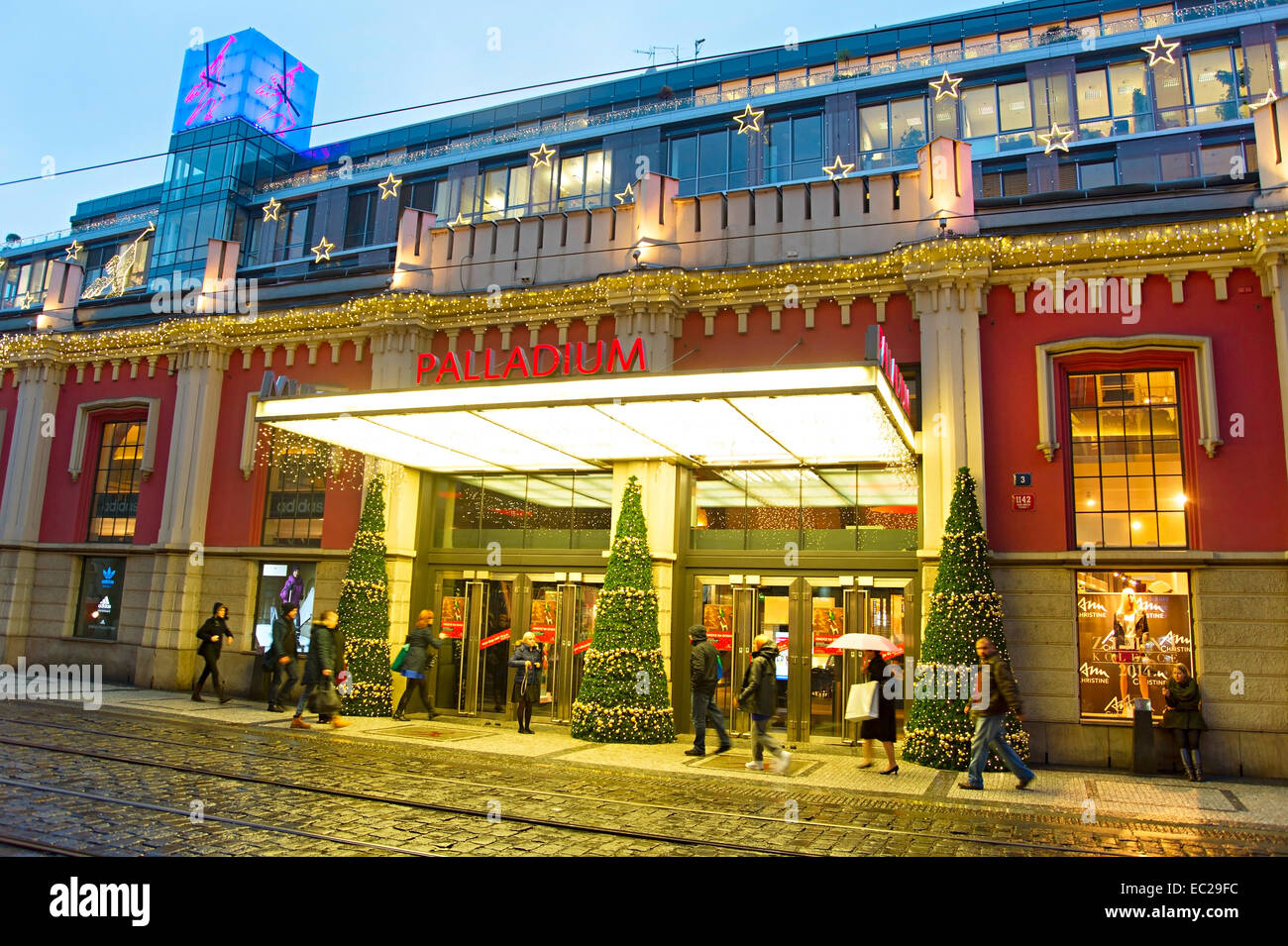 Front view of Palladium shopping mall with Christmas decorations Stock ...